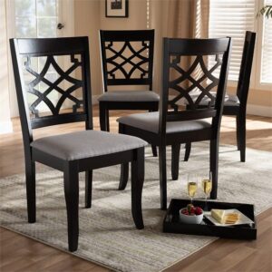 BOWERY HILL 17.9" Modern Oak Wood Dining Chair in Gray/Espresso (Set of 4)