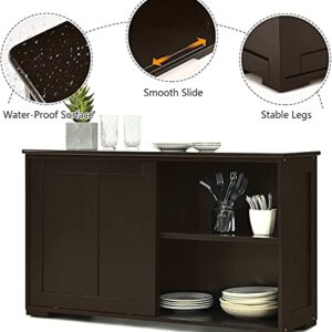 Mayjooy Kitchen Buffet Cabinet, Credenza Storage Cabinets w/Sliding Door and Adjustable Shelf,Sideboard Cabinet Console Table for Living Room Dining Room Hallyway (Brown)