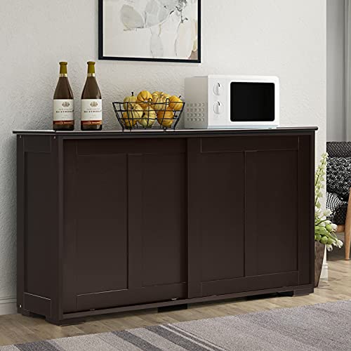 Mayjooy Kitchen Buffet Cabinet, Credenza Storage Cabinets w/Sliding Door and Adjustable Shelf,Sideboard Cabinet Console Table for Living Room Dining Room Hallyway (Brown)