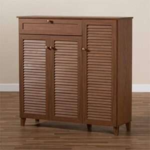 BOWERY HILL Wood 11-Shelf and Drawer Shoe Cabinet in Walnut Brown