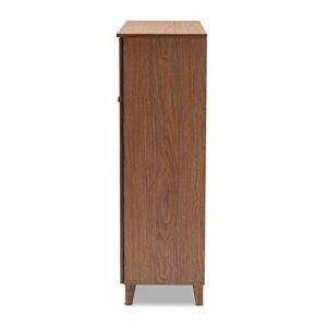 BOWERY HILL Wood 11-Shelf and Drawer Shoe Cabinet in Walnut Brown