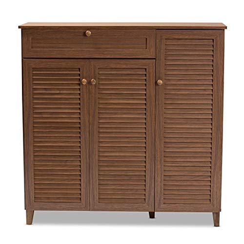 BOWERY HILL Wood 11-Shelf and Drawer Shoe Cabinet in Walnut Brown