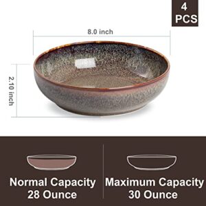 KYBSCZ 30oz Pasta bowls set - 8" serving bowls - salad bowls set of 4 - Large ceramic bowls - Dinner bowls - Microwave safe bowls