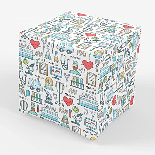 Stesha Party Medical Wrapping Paper for Nurse Gift, Folded Flat 30 x 20 Inch, 3 Sheets