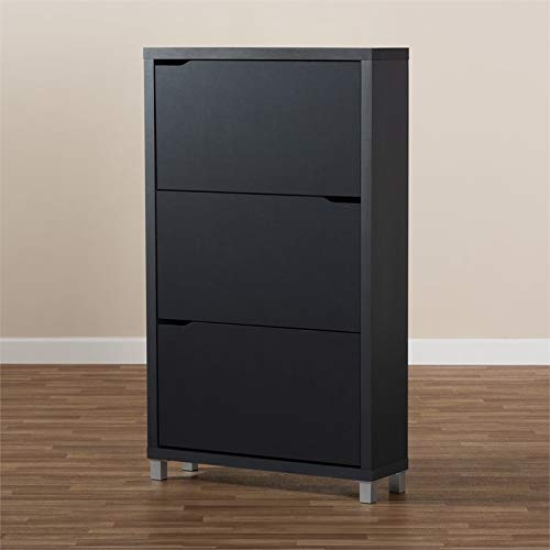 BOWERY HILL Contemporary Wood 3 Pull-Out Shelf Shoe Cabinet in Dark Gray