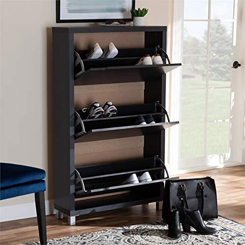 BOWERY HILL Contemporary Wood 3 Pull-Out Shelf Shoe Cabinet in Dark Gray