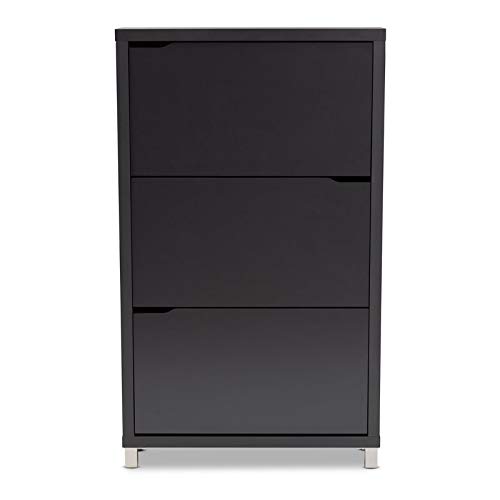 BOWERY HILL Contemporary Wood 3 Pull-Out Shelf Shoe Cabinet in Dark Gray