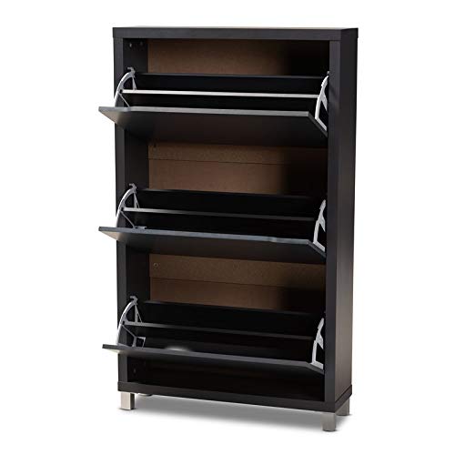 BOWERY HILL Contemporary Wood 3 Pull-Out Shelf Shoe Cabinet in Dark Gray