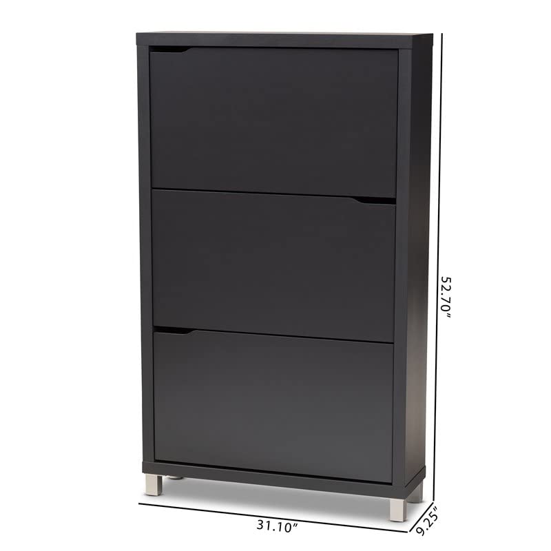 BOWERY HILL Contemporary Wood 3 Pull-Out Shelf Shoe Cabinet in Dark Gray