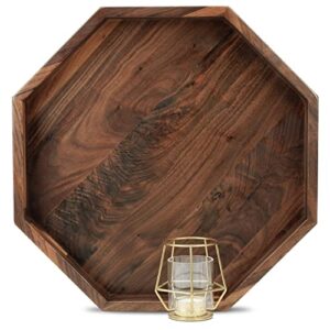 magigo 16 inches extra large octagonal black walnut wood ottoman tray with handles, serve tea, coffee classic wooden decorative serving tray