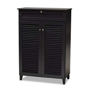 bowery hill wood 5-shelf and drawer shoe cabinet in dark gray