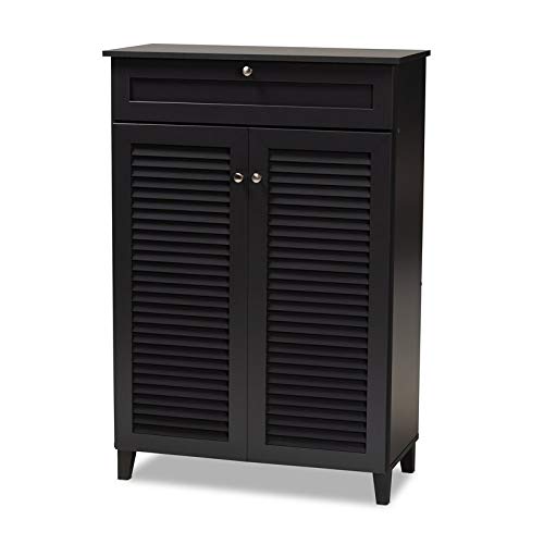 BOWERY HILL Wood 5-Shelf and Drawer Shoe Cabinet in Dark Gray