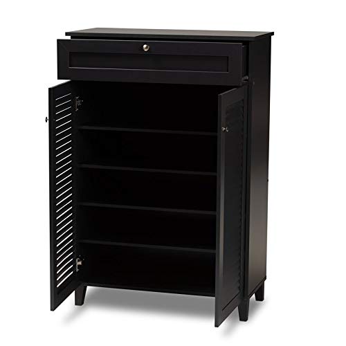 BOWERY HILL Wood 5-Shelf and Drawer Shoe Cabinet in Dark Gray