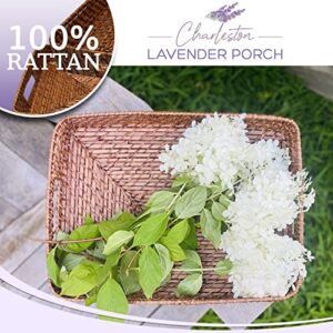 CHARLESTON LAVENDER PORCH Rattan Serving Tray Hand-Woven Rectangle with Handles | Naturally Beautiful Display for Breakfast, Snacks, Tea, Coffee Table or Ottoman | Genuine High Wall Wicker Basket