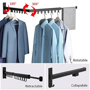 GANCHUN Wall Mounted Space-Saver Clothes Hanger, Clothes Drying Rack, Retractable Folded with Towel Bar,Strong Load-Bearing Easy Installation Design, Balcony, Mudroom, Laundry, Bedroom