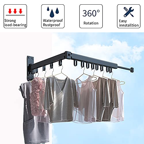 GANCHUN Wall Mounted Space-Saver Clothes Hanger, Clothes Drying Rack, Retractable Folded with Towel Bar,Strong Load-Bearing Easy Installation Design, Balcony, Mudroom, Laundry, Bedroom