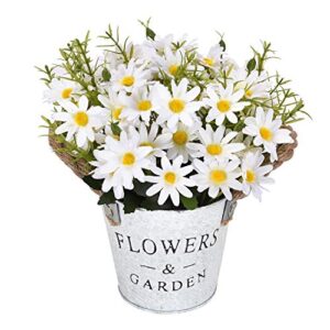 artflower artificial daisy pot artificial daisy bouquet with vase silk daisy arrangements bonsai for home office wedding party stage centerpieces windowsill decor, white