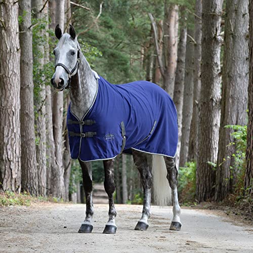 WeatherBeeta Cotton Show Sheet with Surcingles II Standard Neck - Dark Blue/Grey/White - 78"