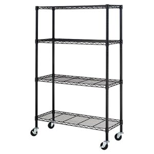 singaye 4 tier adjustable shelf,heavy duty shelving unit 1400lbs capacity with wheels 350lbs per shelf garage shelf 36" wx14 dx57 h,black