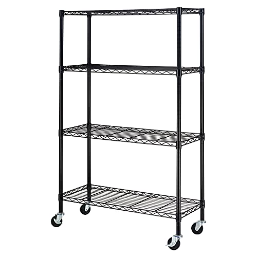 SINGAYE 4 Tier Adjustable Shelf,Heavy Duty Shelving Unit 1400Lbs Capacity with Wheels 350lbs Per Shelf Garage Shelf 36" Wx14 Dx57 H,Black