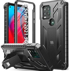 SOiOS for Motorola Moto G Stylus 5G Case: Built-in Screen Protector Kickstand Full Body Dual-Layer Protective Shockproof Heavy-Duty Military Grade Tough Rugged Phone Cover (NOT 2022) Black