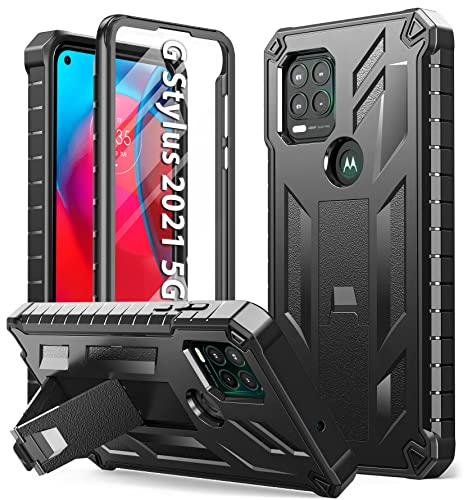 SOiOS for Motorola Moto G Stylus 5G Case: Built-in Screen Protector Kickstand Full Body Dual-Layer Protective Shockproof Heavy-Duty Military Grade Tough Rugged Phone Cover (NOT 2022) Black