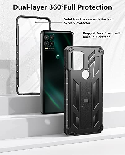 SOiOS for Motorola Moto G Stylus 5G Case: Built-in Screen Protector Kickstand Full Body Dual-Layer Protective Shockproof Heavy-Duty Military Grade Tough Rugged Phone Cover (NOT 2022) Black