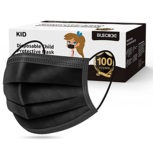 BLScode Face Mask for Kids, 100pcs Individually Packed Black Protective Masks for Kids School Daily