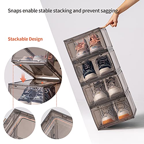 NA Shoe Boxes Clear Plastic - Stackable Sneaker Shoe Container Drop-front Shoe Display Case for Closets, Entryway Shoe Rack, Clothing Rack, Bed, Easy Assembly (3PCS)