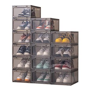 NA Shoe Boxes Clear Plastic - Stackable Sneaker Shoe Container Drop-front Shoe Display Case for Closets, Entryway Shoe Rack, Clothing Rack, Bed, Easy Assembly (3PCS)