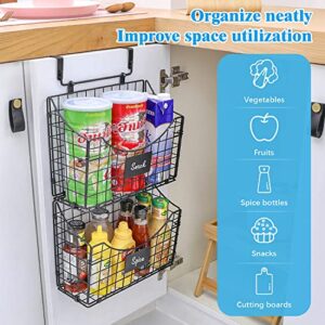 Over the Cabinet Door Organizer 3 Pack, Wall Mount Storage Basket with Name Plate for Cutting Board Foils Cookie Sheet, Grid Storage Bin Basket Holder Rack with 5 S Hooks for Kitchen Pantry Bathroom