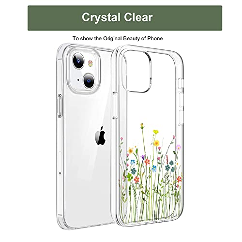 Unov Case Compatible with iPhone 13 Case Clear with Design Embossed Floral Pattern Soft TPU Bumper Slim Protective 6.1 Inch (Flower Bouquet)