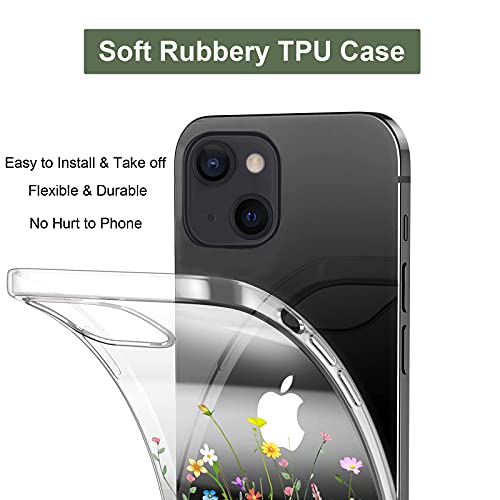 Unov Case Compatible with iPhone 13 Case Clear with Design Embossed Floral Pattern Soft TPU Bumper Slim Protective 6.1 Inch (Flower Bouquet)