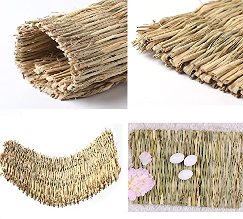 MIUPOO Pet Grass Woven Bed Mat,Small Animal Grass Mat Bedding,Pet Chew Grass Mat Toys Bed for Guinea Pig,Parrot,Rabbit,Hamster,Cat Dog and Small Animal,2 Pieces.