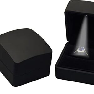 LED Black Ring Box for Proposal, Wedding, Engagement, Birthday, Valentine' Day, Mother's Day, Father's Day, Christmas...Luxury Arc Shaped Top Design LED Ring Jewelry Gift Box with Light for Men for Women for Girls Box Dimension 2.28〞(W)*2.48〞(D)*1.65〞(