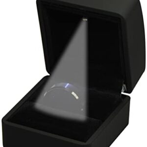 LED Black Ring Box for Proposal, Wedding, Engagement, Birthday, Valentine' Day, Mother's Day, Father's Day, Christmas...Luxury Arc Shaped Top Design LED Ring Jewelry Gift Box with Light for Men for Women for Girls Box Dimension 2.28〞(W)*2.48〞(D)*1.65〞(