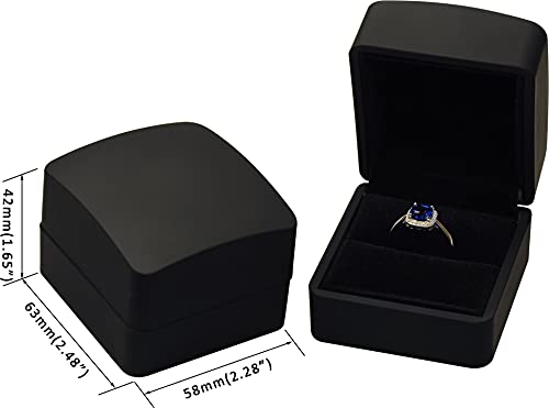 LED Black Ring Box for Proposal, Wedding, Engagement, Birthday, Valentine' Day, Mother's Day, Father's Day, Christmas...Luxury Arc Shaped Top Design LED Ring Jewelry Gift Box with Light for Men for Women for Girls Box Dimension 2.28〞(W)*2.48〞(D)*1.65〞(