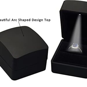 LED Black Ring Box for Proposal, Wedding, Engagement, Birthday, Valentine' Day, Mother's Day, Father's Day, Christmas...Luxury Arc Shaped Top Design LED Ring Jewelry Gift Box with Light for Men for Women for Girls Box Dimension 2.28〞(W)*2.48〞(D)*1.65〞(