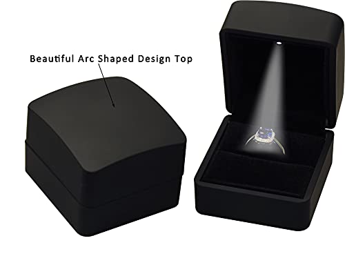 LED Black Ring Box for Proposal, Wedding, Engagement, Birthday, Valentine' Day, Mother's Day, Father's Day, Christmas...Luxury Arc Shaped Top Design LED Ring Jewelry Gift Box with Light for Men for Women for Girls Box Dimension 2.28〞(W)*2.48〞(D)*1.65〞(