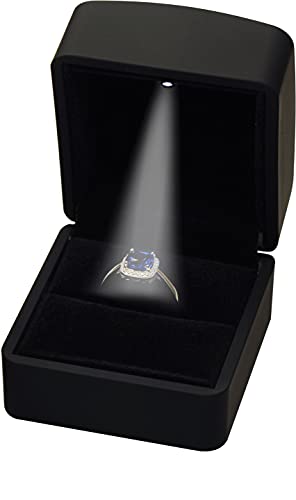 LED Black Ring Box for Proposal, Wedding, Engagement, Birthday, Valentine' Day, Mother's Day, Father's Day, Christmas...Luxury Arc Shaped Top Design LED Ring Jewelry Gift Box with Light for Men for Women for Girls Box Dimension 2.28〞(W)*2.48〞(D)*1.65〞(