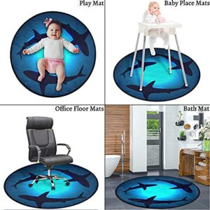 Shark Round Area Rugs Non Slip Absorbent Round Doormat Ocean Animal Shark Soft Machine Washable Floor Mat Carpet Yoga Rug for Entryway Bedroom Living Room Home Decor