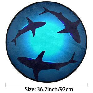 Shark Round Area Rugs Non Slip Absorbent Round Doormat Ocean Animal Shark Soft Machine Washable Floor Mat Carpet Yoga Rug for Entryway Bedroom Living Room Home Decor