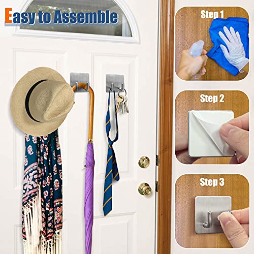 ranslen 6 Pcs Premium Heavy Duty Adhesive Hooks with Double Hooks Wall Hangers for Bathroom, Self Stick Hooks for Hanging Heavy Duty, Self Adhesive Razor Holder for Shower Wall Straight