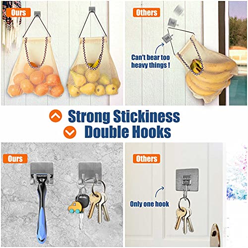 ranslen 6 Pcs Premium Heavy Duty Adhesive Hooks with Double Hooks Wall Hangers for Bathroom, Self Stick Hooks for Hanging Heavy Duty, Self Adhesive Razor Holder for Shower Wall Straight