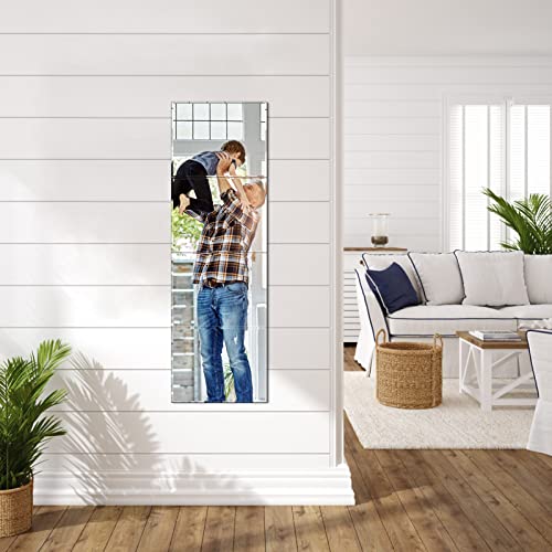 PETAFLOP Glass Full Body Wall Mirror Tiles, 4PCS 11x14 Inch Self Adhesive Full Length Home Gym Mirror, Frameless Glass Mirror for Bedroom Living Room Dorm