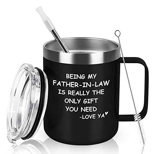 GINGPROUS Being My Father-in-Law Stainless Steel Coffee Mug, Father's Day, Birthday, Christmas Gift for Father in Law, Dad, Father, Step Dad, Daddy, Insulated Coffee Mug with Lid and Handle, Black