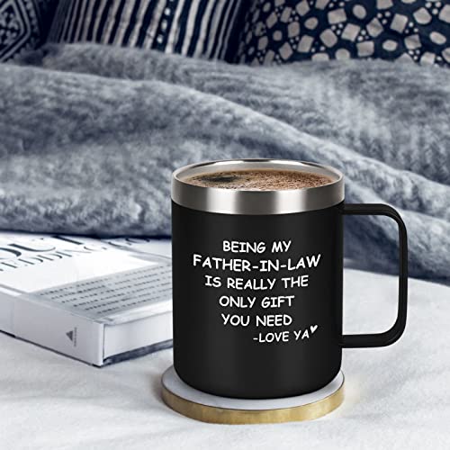 GINGPROUS Being My Father-in-Law Stainless Steel Coffee Mug, Father's Day, Birthday, Christmas Gift for Father in Law, Dad, Father, Step Dad, Daddy, Insulated Coffee Mug with Lid and Handle, Black