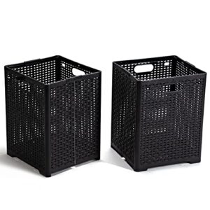 eslite 42l collapsible plastic laundry baskets,foldable laundry hamper,pack of 2 (black)