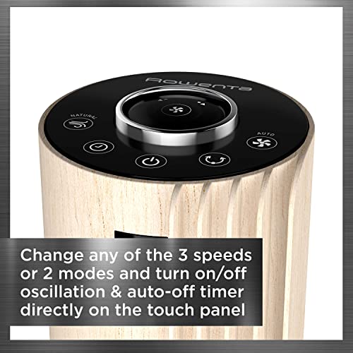 Rowenta Urban Cool Silent Tower Fan with 3 speeds, oscillation, remote control, timer, 3 Speeds, Black + Wood Effect