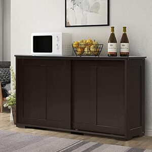 salches kitchen storage sideboard, stackable buffet cabinet w/adjustable shelf, cupboard w/smooth sliding door for dining room/living room/entryway/bathroom (brown)